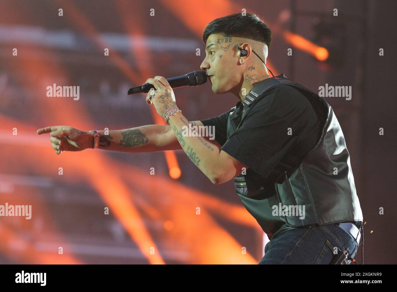 Argentine singer Duki during a performance at the Santiago Bernabeu ...