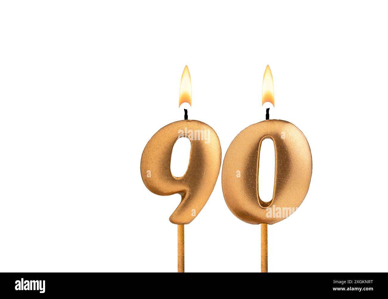 Birthday number 90 - Golden candle on white background Stock Photo - Alamy