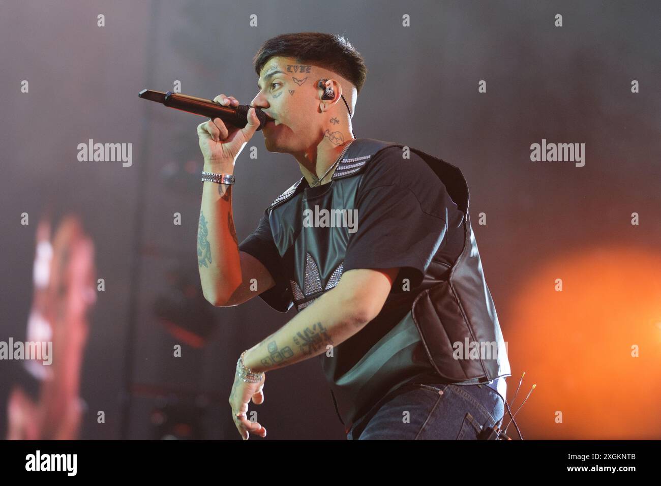 Argentine singer Duki during a performance at the Santiago Bernabeu ...