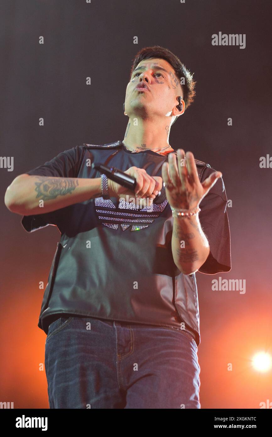 Argentine singer Duki during a performance at the Santiago Bernabeu ...
