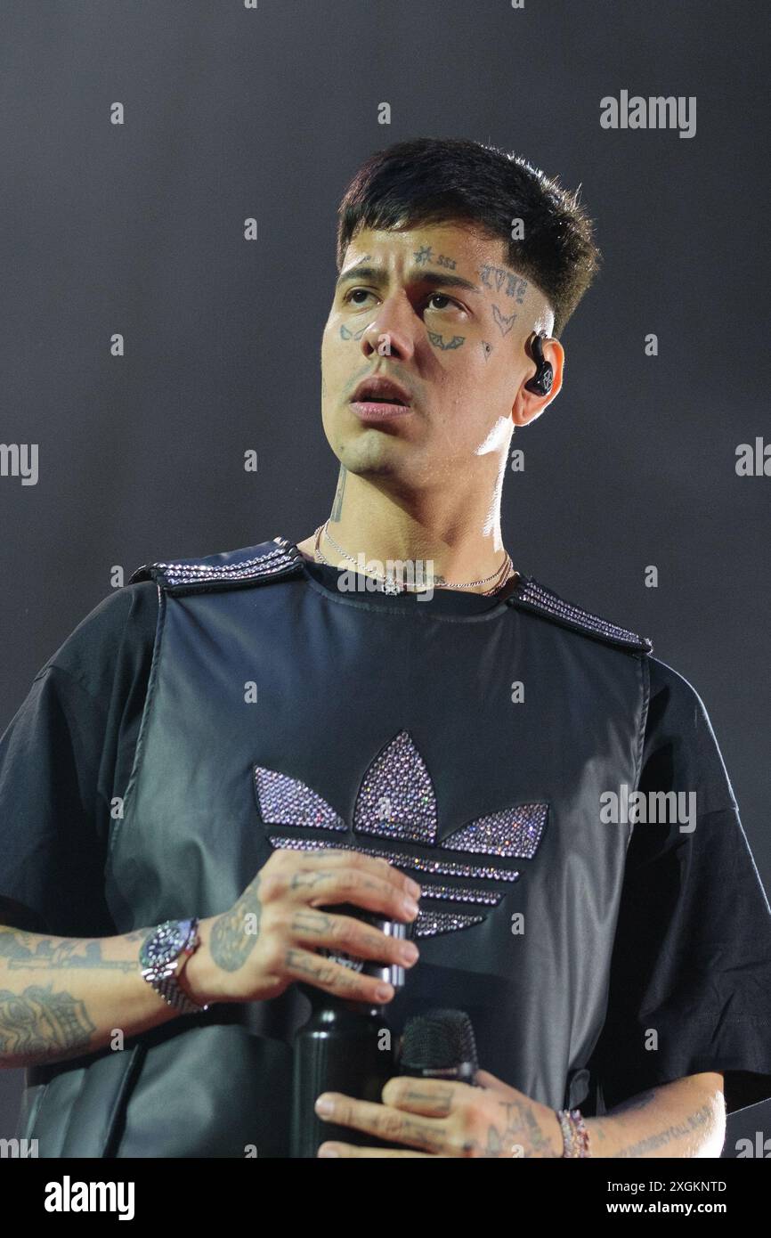 Argentine singer Duki during a performance at the Santiago Bernabeu ...