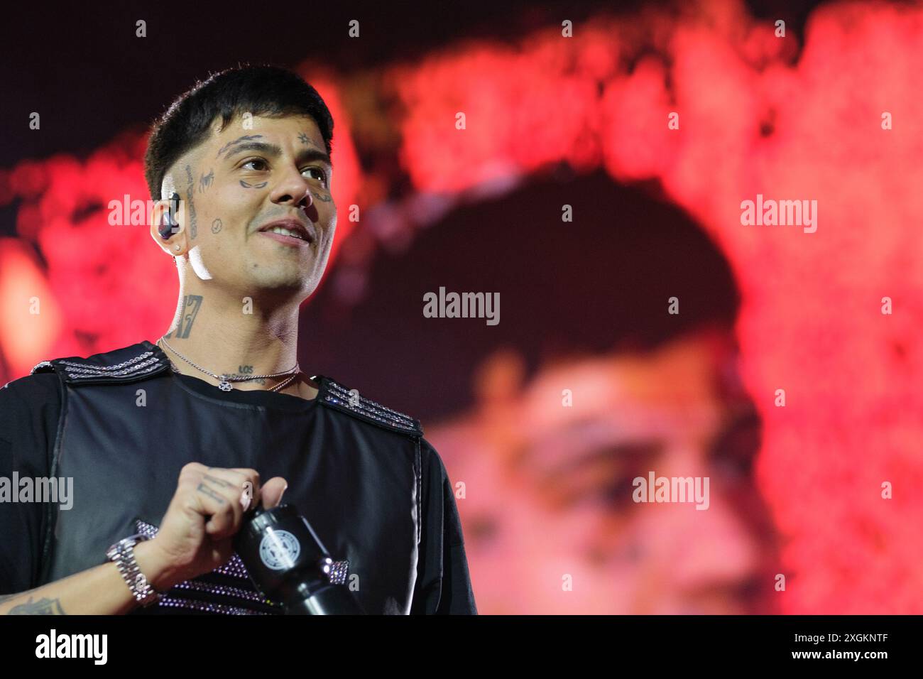 Argentine singer Duki during a performance at the Santiago Bernabeu ...