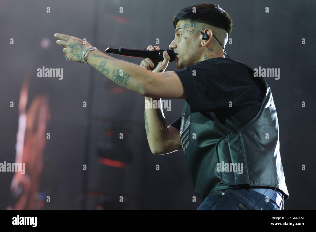 Argentine singer Duki during a performance at the Santiago Bernabeu ...