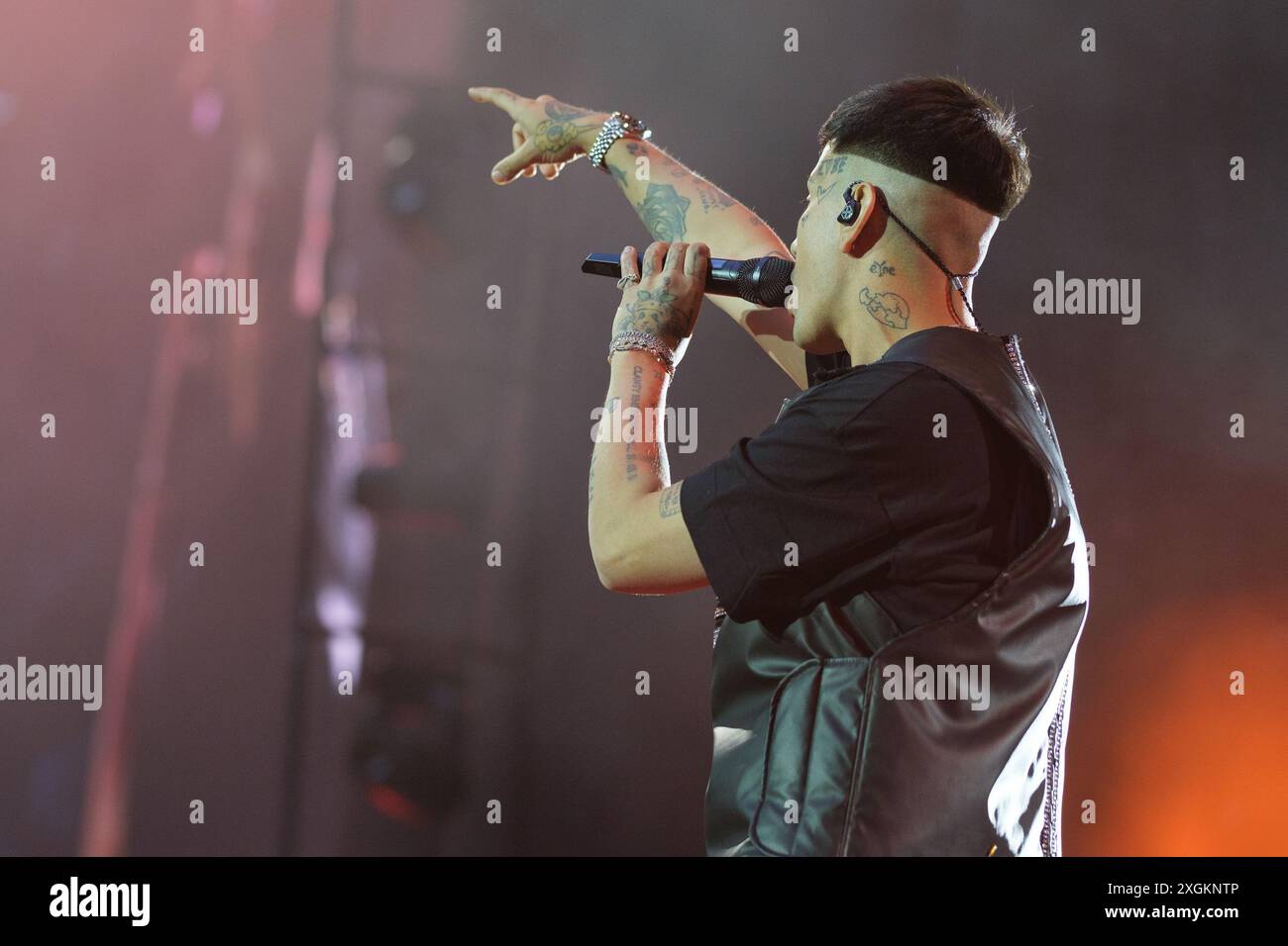 Argentine singer Duki during a performance at the Santiago Bernabeu ...