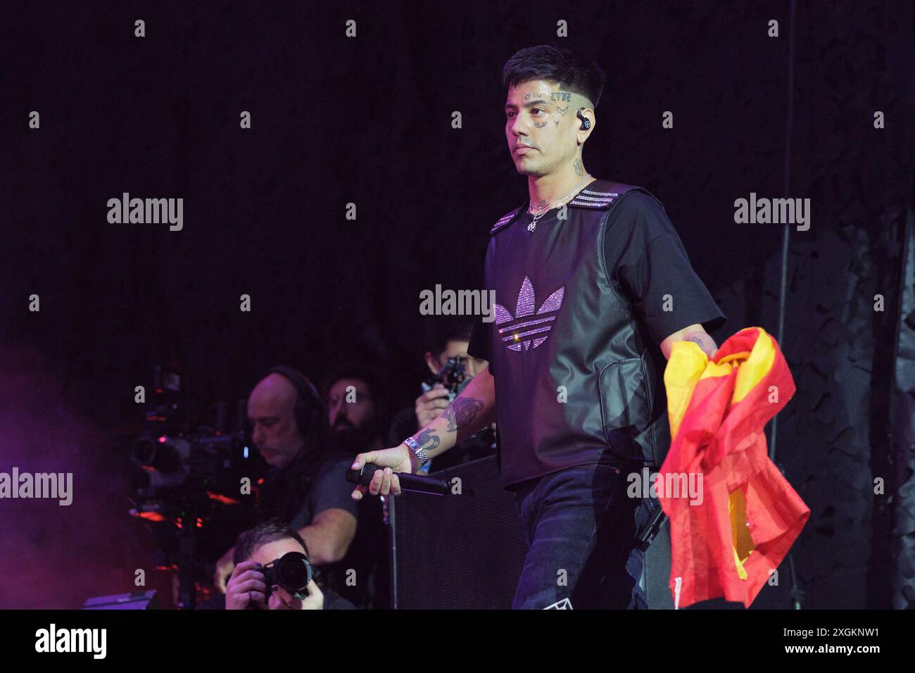 Argentine singer Duki during a performance at the Santiago Bernabeu ...