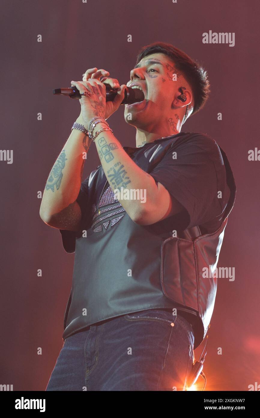 Argentine singer Duki during a performance at the Santiago Bernabeu ...