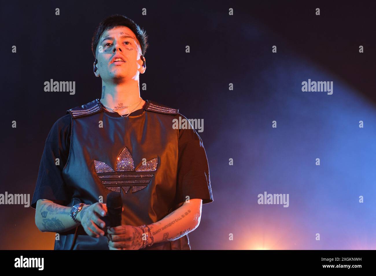 Argentine singer Duki during a performance at the Santiago Bernabeu ...