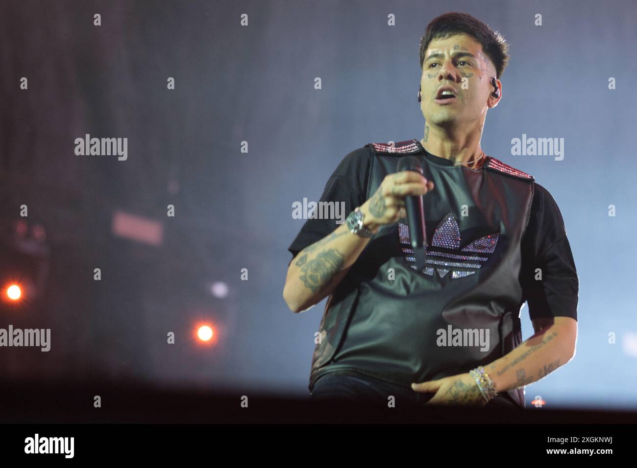 Argentine singer Duki during a performance at the Santiago Bernabeu ...