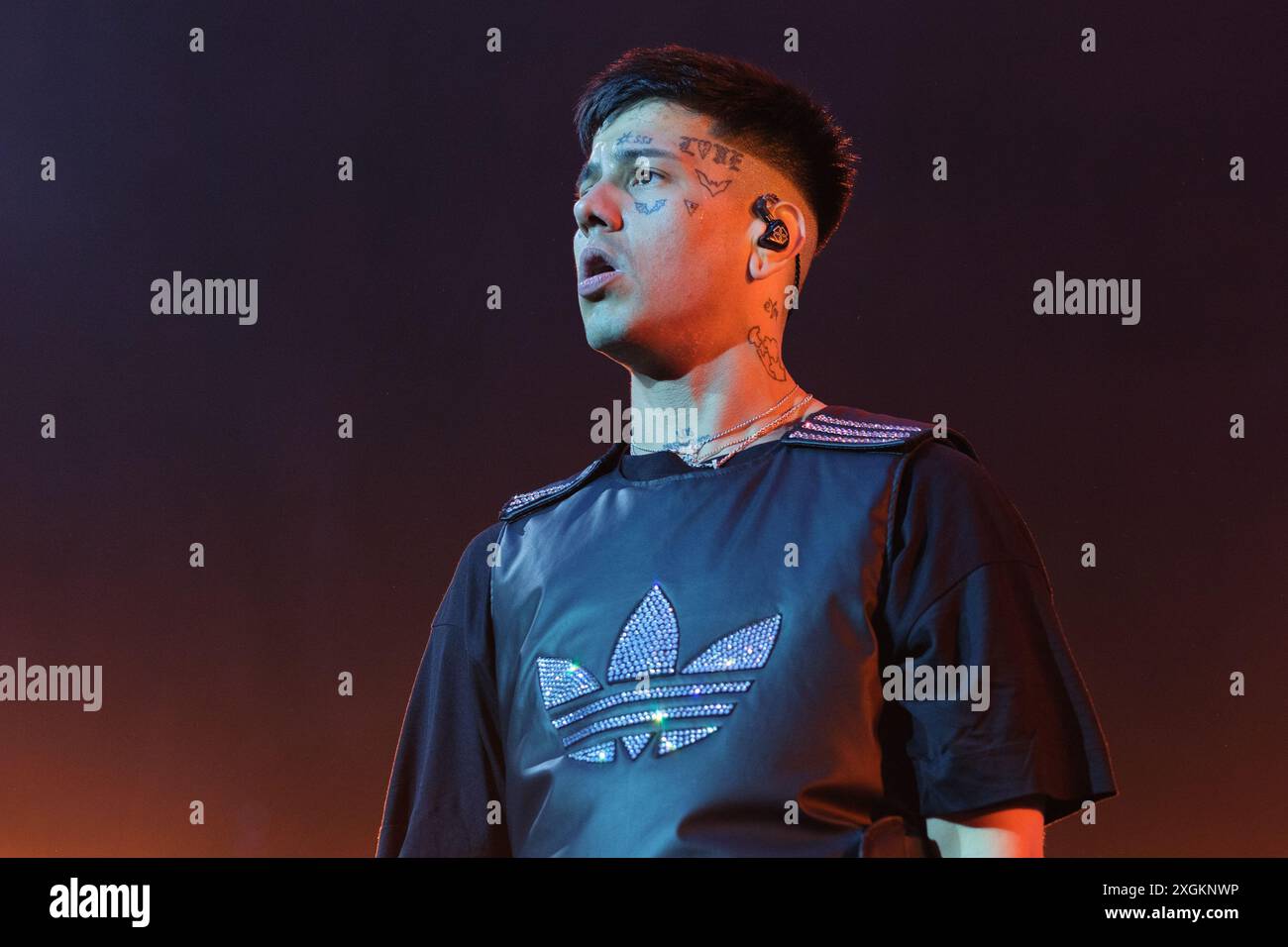 Argentine singer Duki during a performance at the Santiago Bernabeu ...