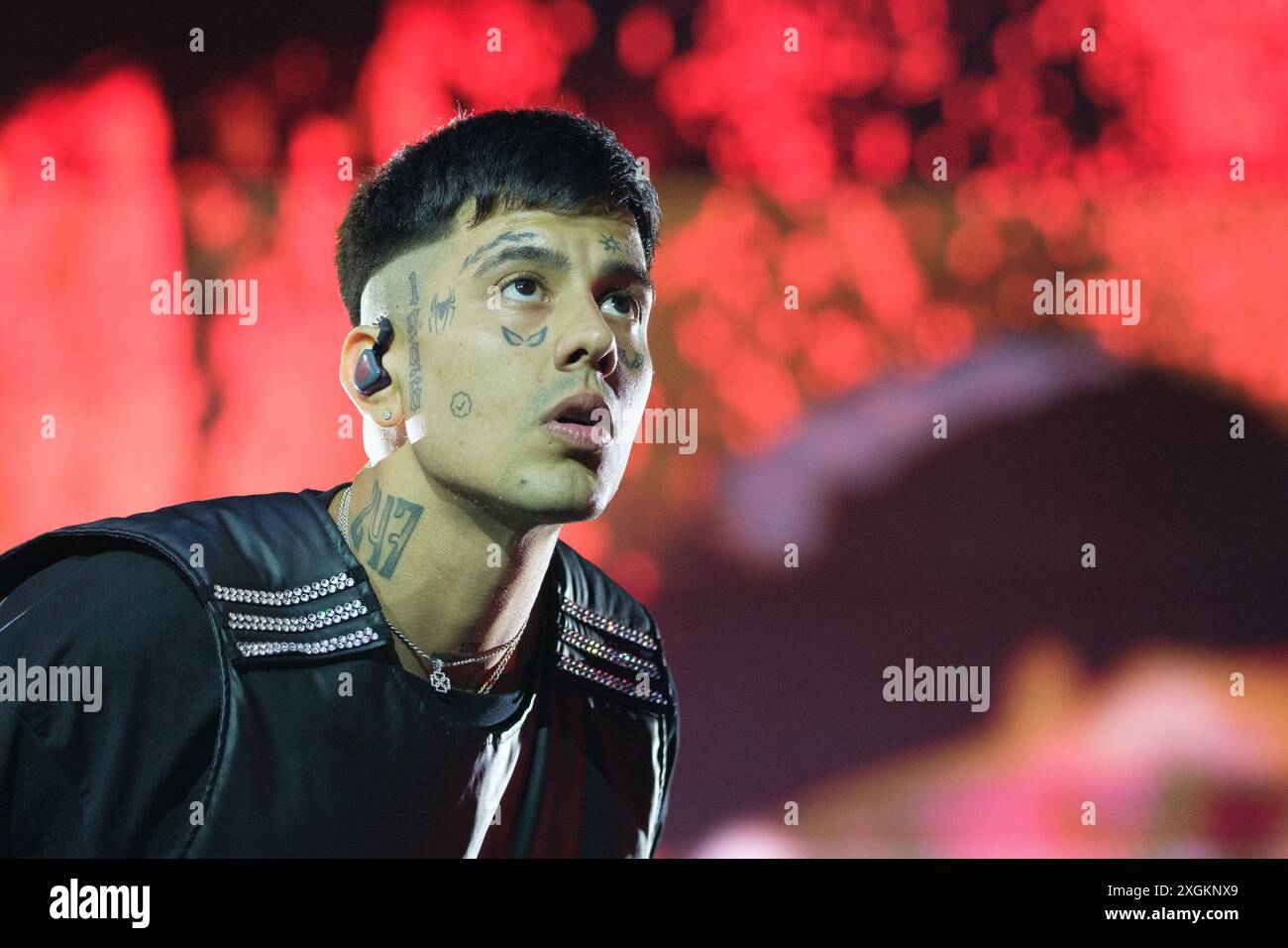 Argentine singer Duki during a performance at the Santiago Bernabeu ...