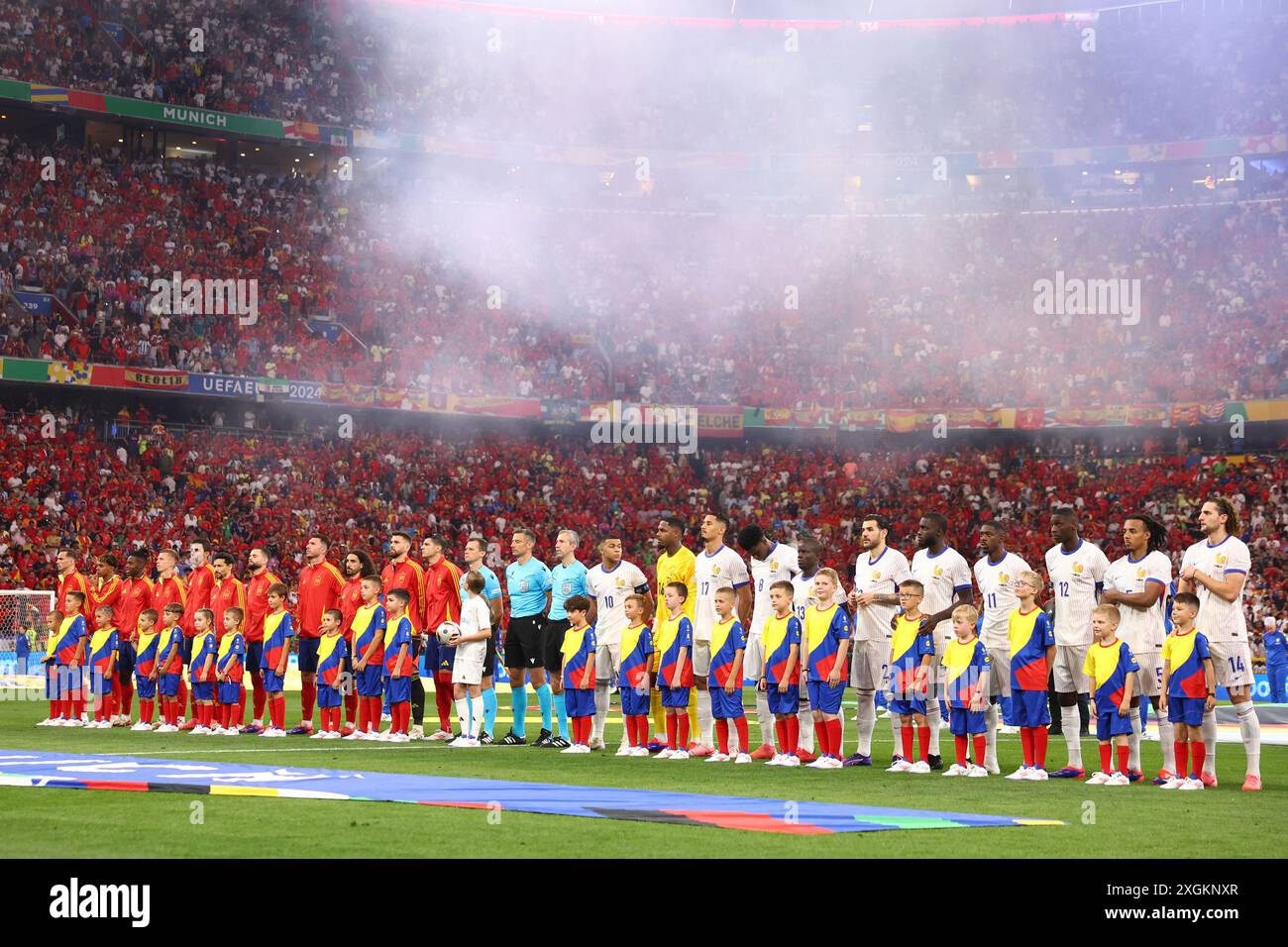 Munich, Germany. 09th July, 2024. The two teams line up ahead of the ...