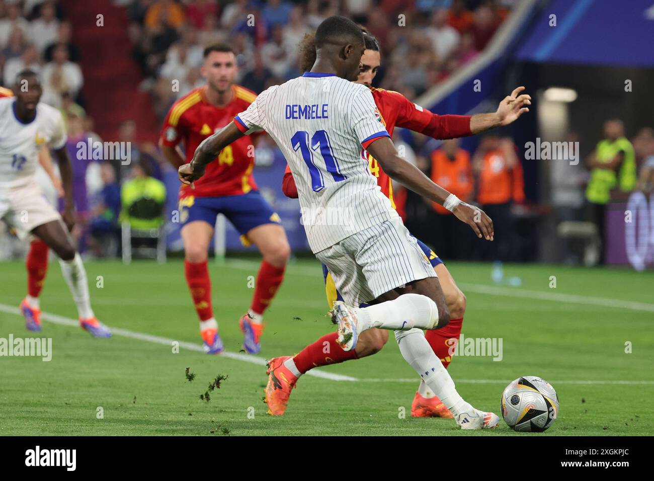 Munich, Germany, 9, July, 2024. Ousmane Dembele shoots at goal during ...