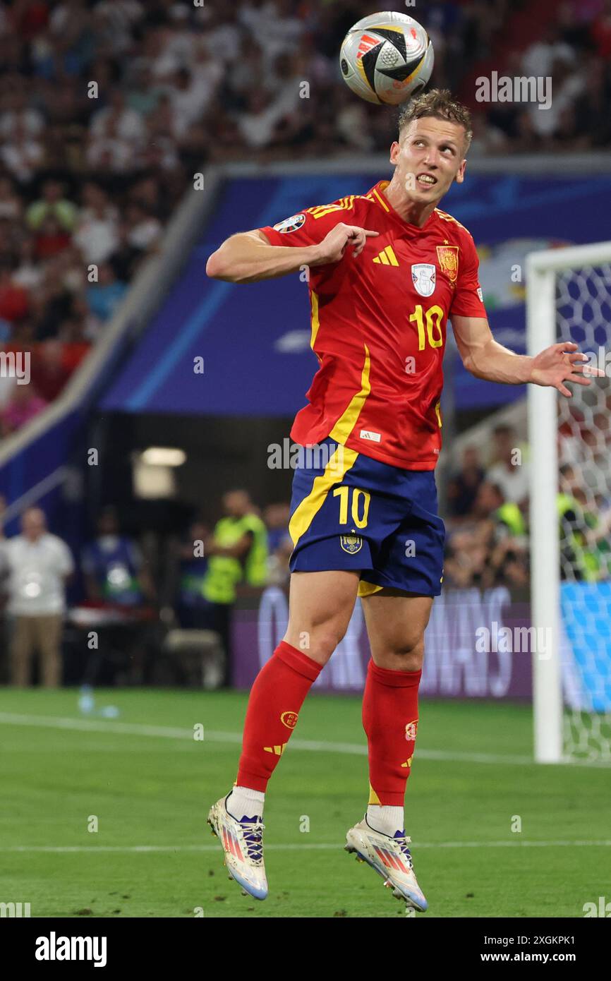 Munich, Germany, 9, July, 2024. Dani Olmo head the ball during the ...