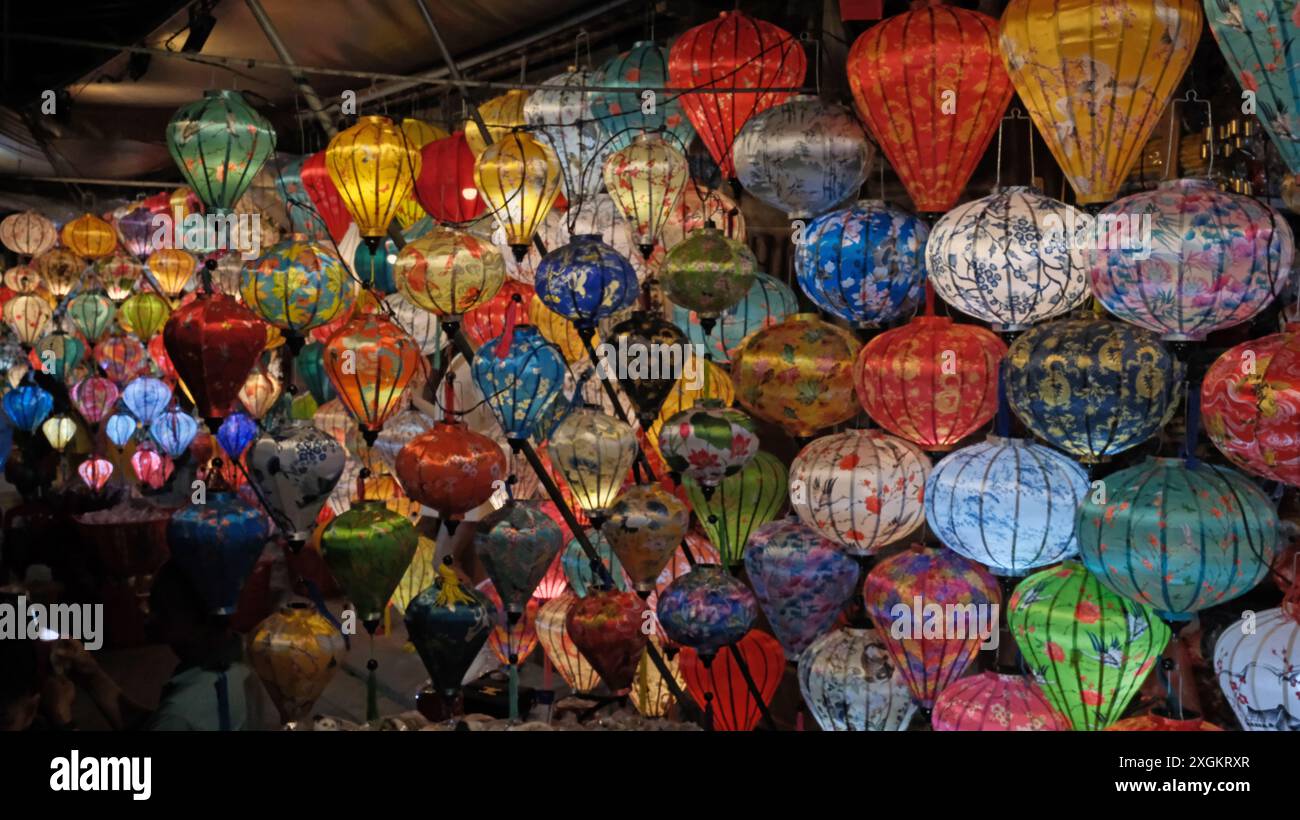 Hoi An traditional color lantern on the street in Vietnam as one of ...