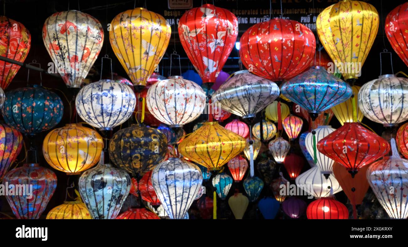 Hoi An traditional color lantern on the street in Vietnam as one of ...