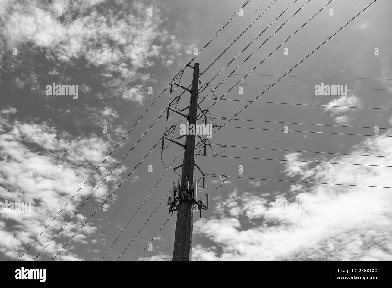 voltage transmission on electric tower. high voltage powerline ...