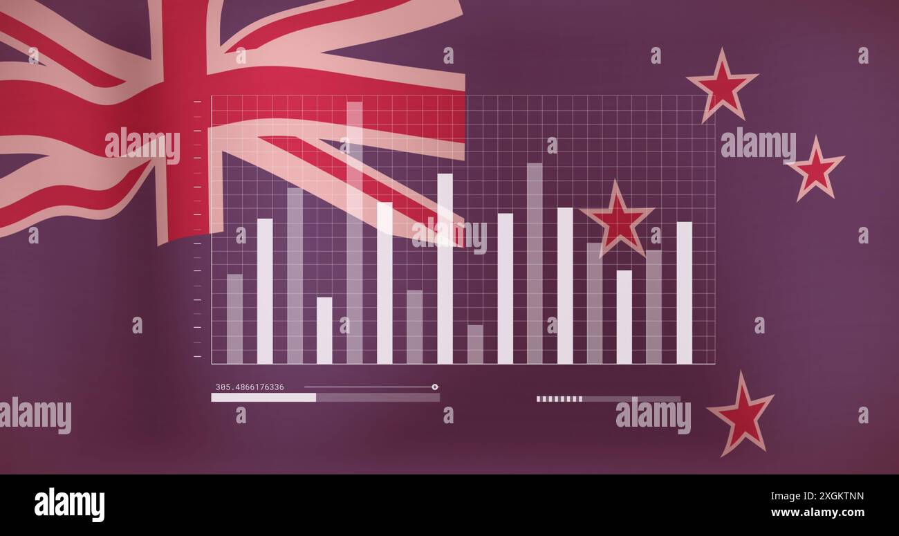 Image of statistical data processing against waving new zealand flag ...