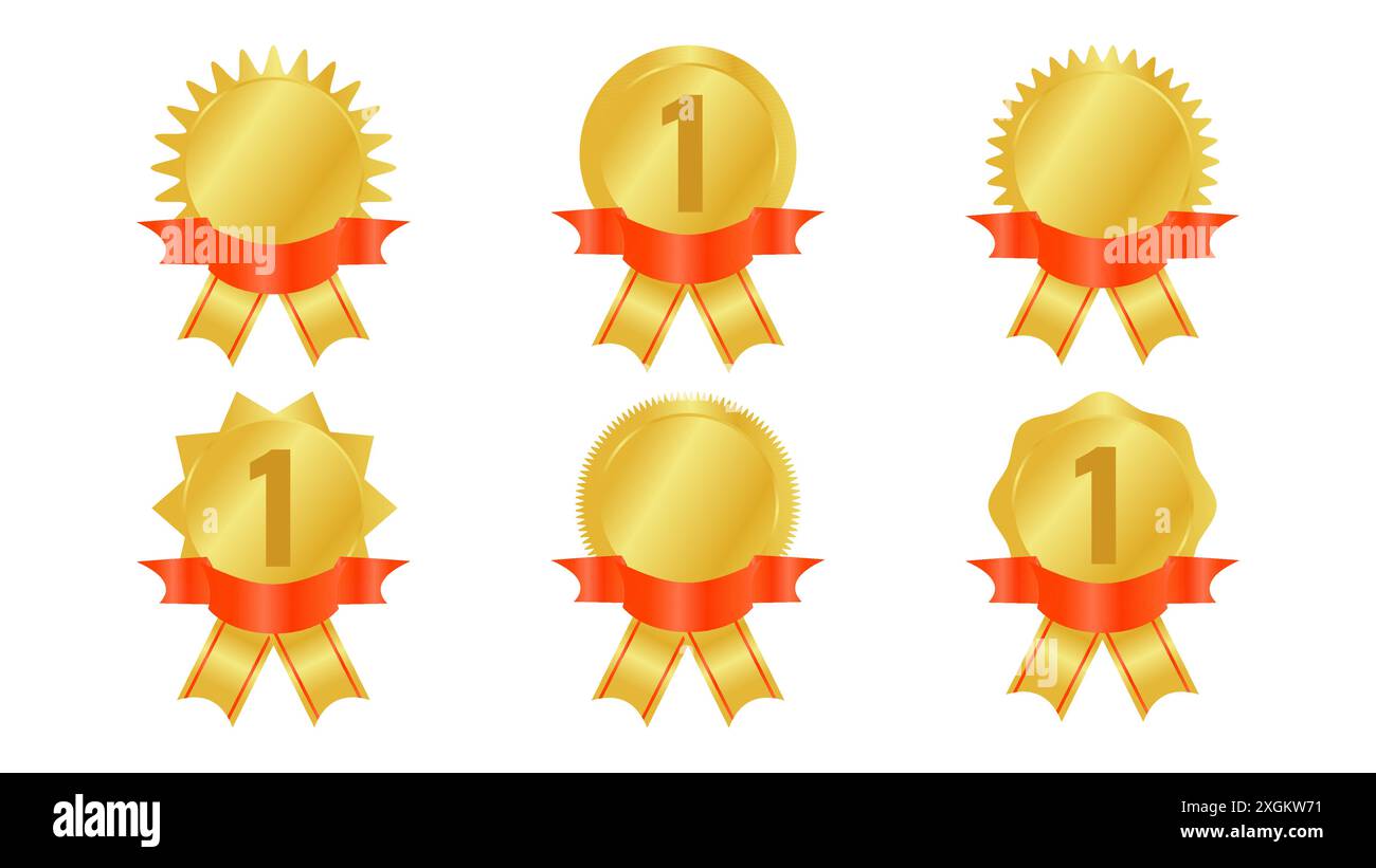 Award medal ribbon crown rank design elements. Set different golden ...