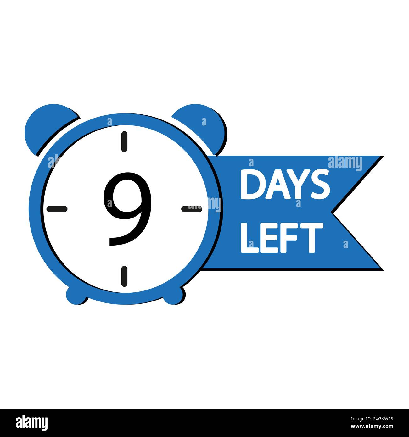 Countdown clock icon. Nine days left. Blue and white vector. Time ...