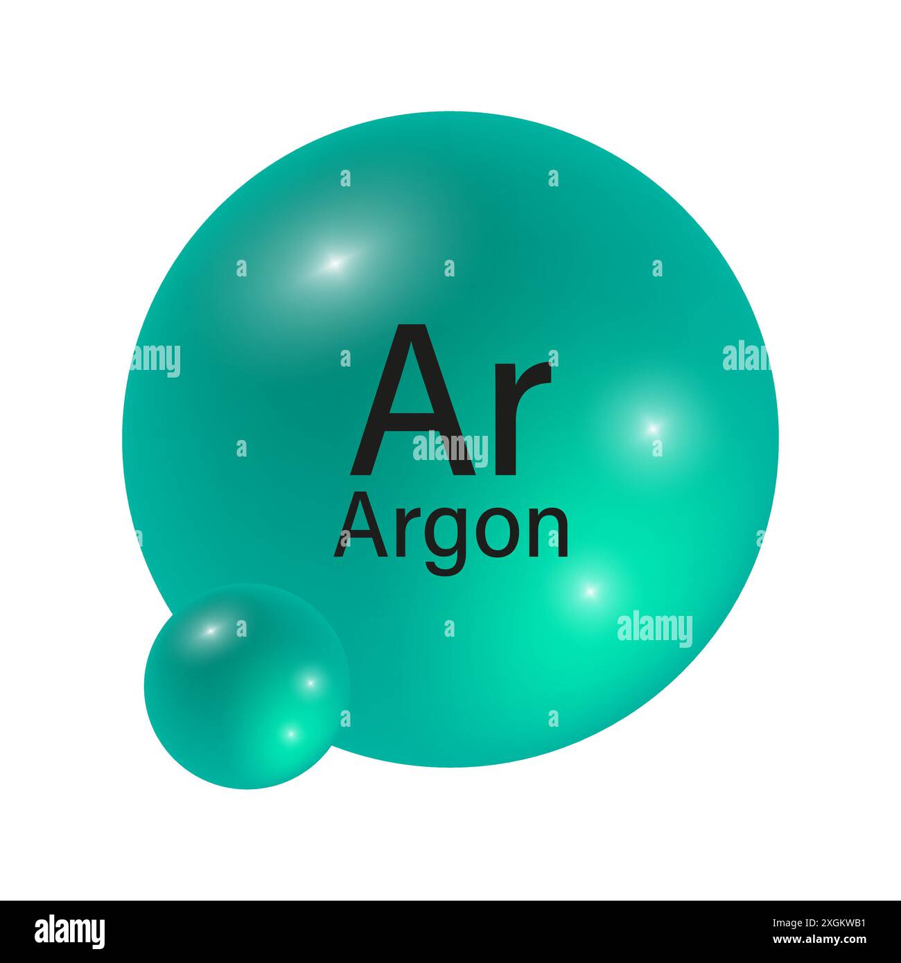 Argon element icon. Glossy teal sphere. Chemical symbol Ar. Vector ...
