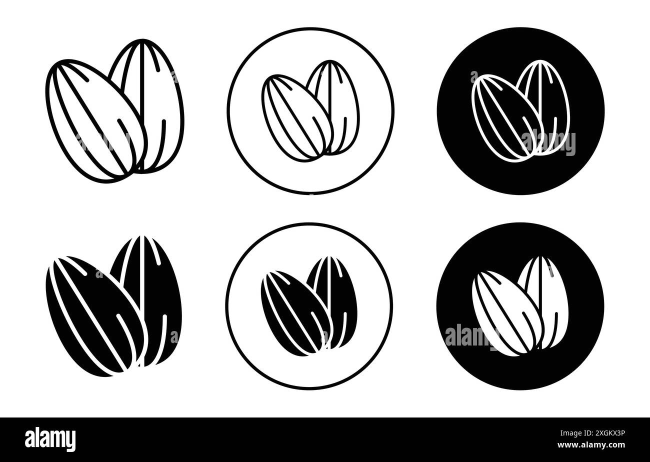Almond icon logo sign vector outline in black and white color Stock ...