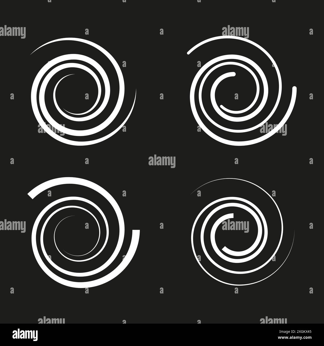 Abstract spiral shapes. White spirals on black. Circular swirl design ...