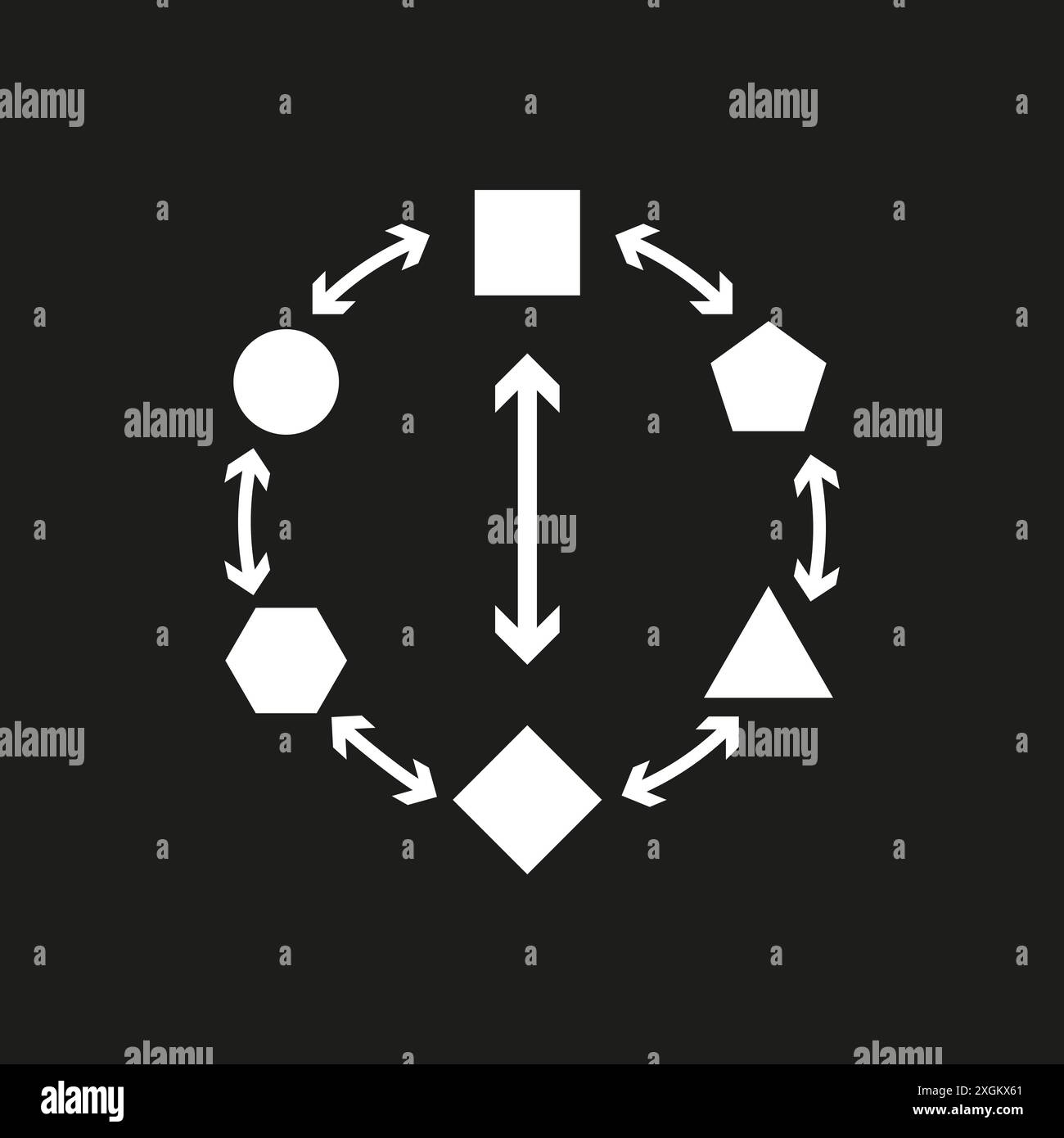 Abstract shape diagram. Geometric symbol sequence. White icons on black ...
