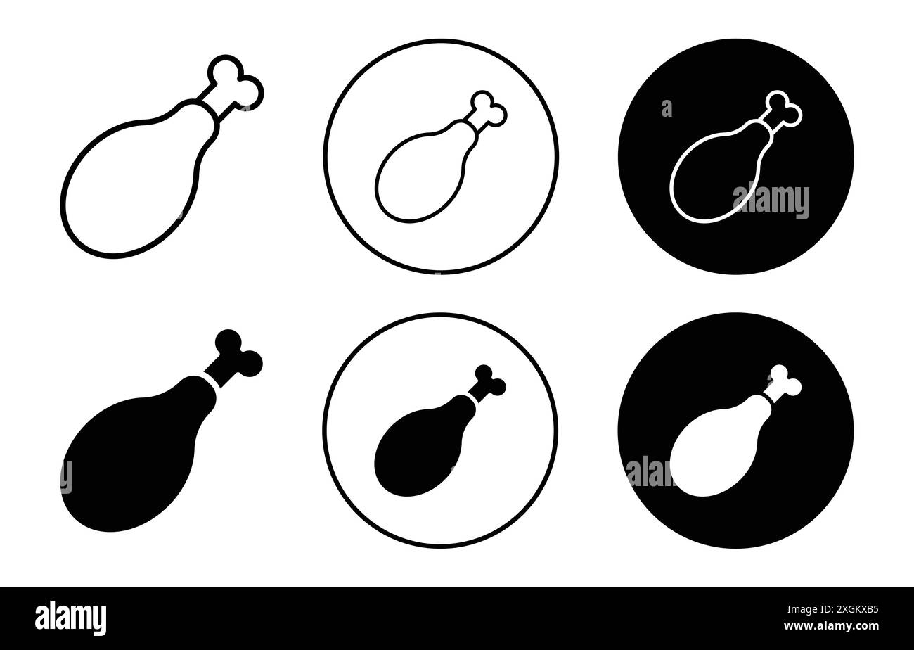 Chicken leg icon logo sign vector outline in black and white color ...