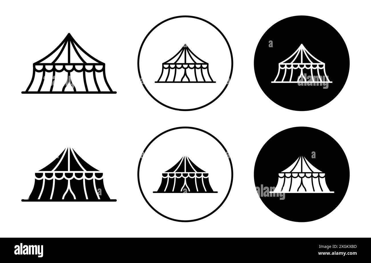 Circus tent icon logo sign vector outline in black and white color ...