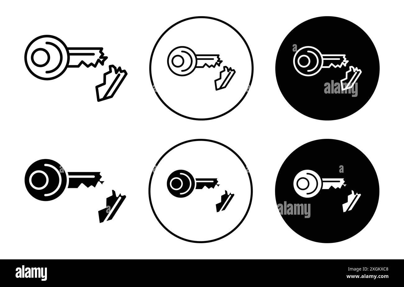 Broken key icon logo sign vector outline in black and white color Stock ...