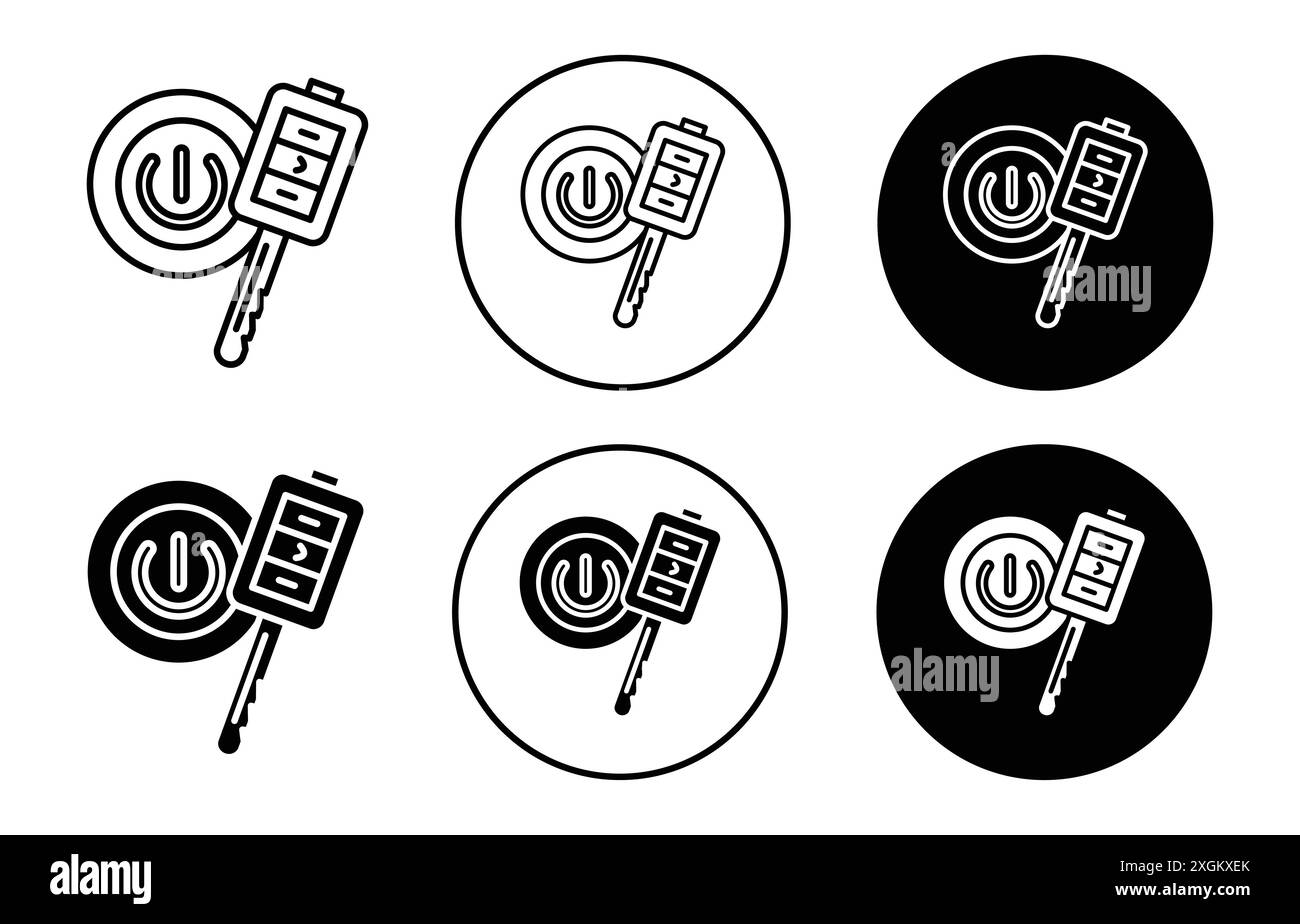car ignition icon logo sign vector outline in black and white color ...