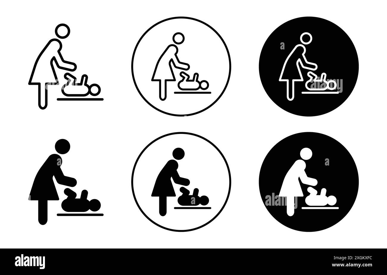 Changing table icon logo sign vector outline in black and white color ...