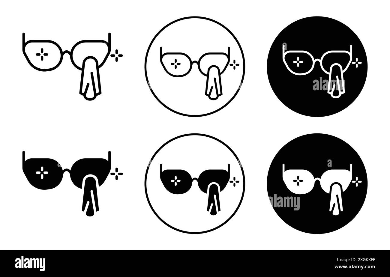 Cleaning eyeglasses icon logo sign vector outline in black and white ...