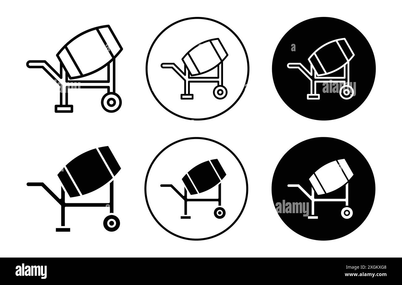 cement mixers icon logo sign vector outline in black and white color ...