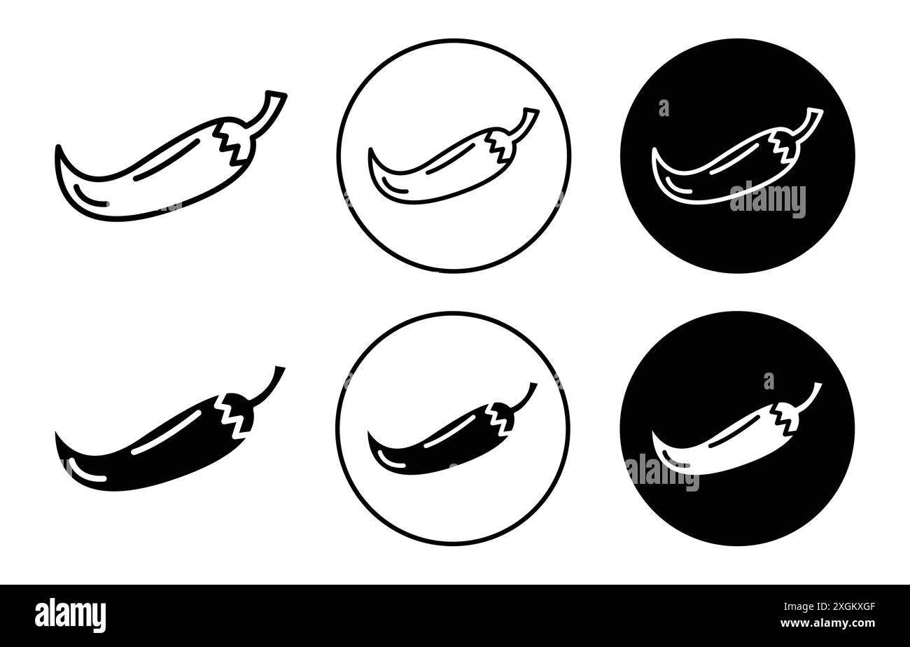 chilli pepper icon logo sign vector outline in black and white color ...