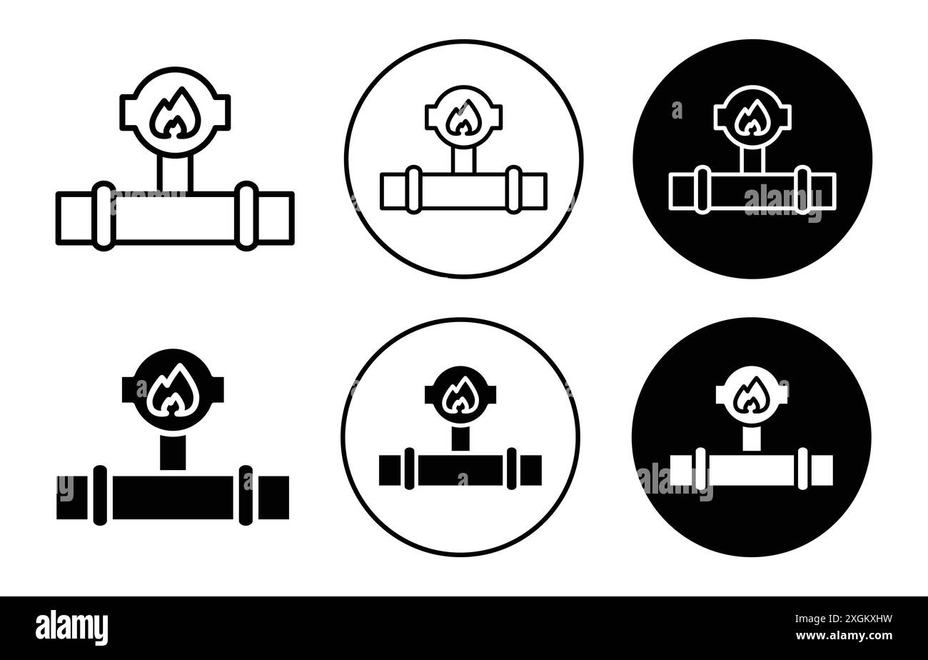 Gas pipe icon logo sign vector outline in black and white color Stock ...