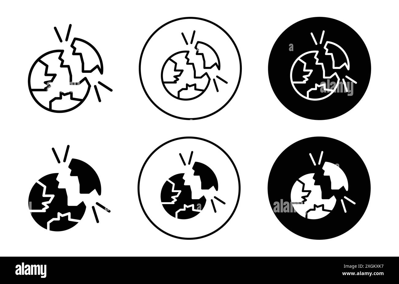 Destroyed planet icon logo sign vector outline in black and white color ...
