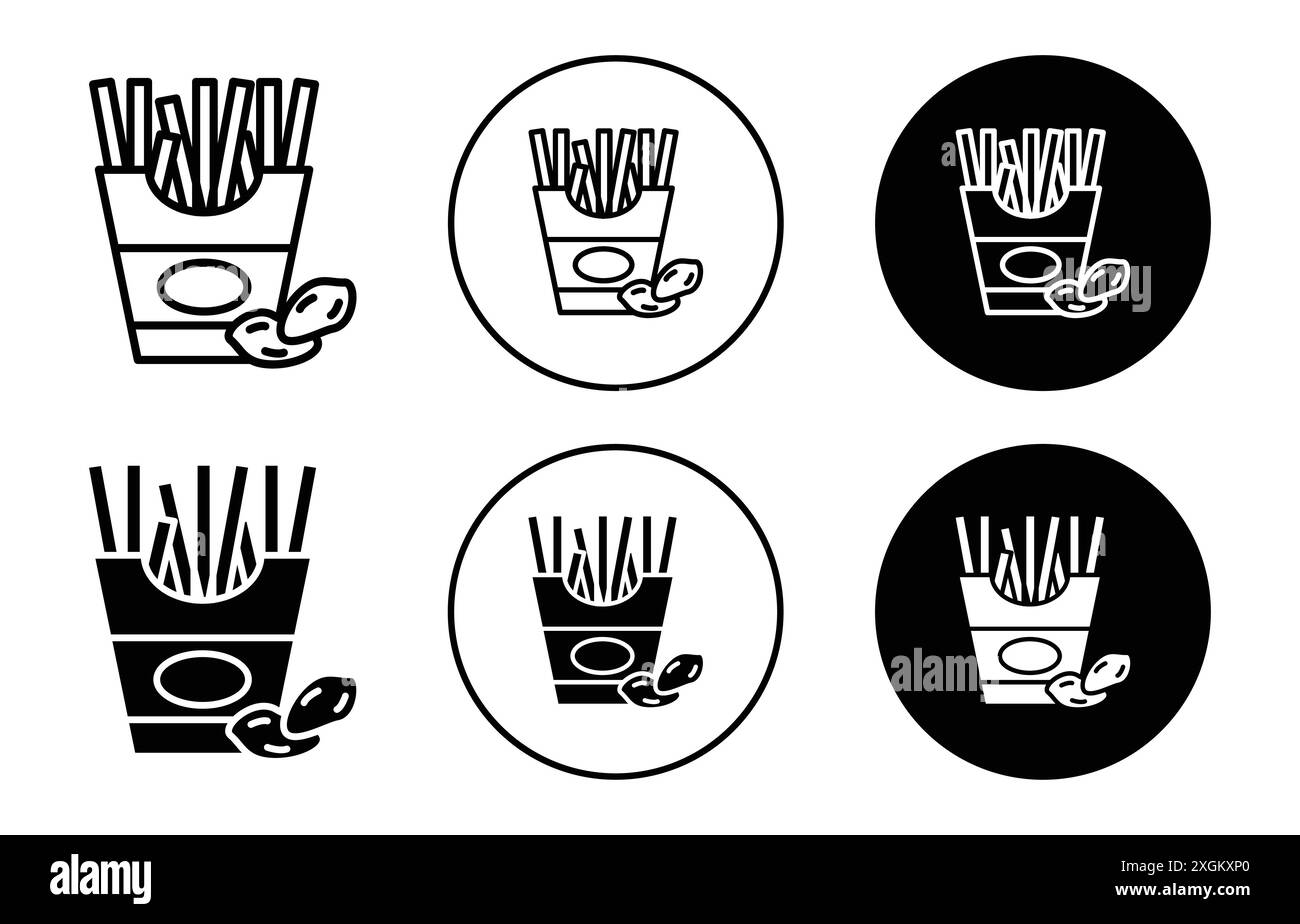 French fries icon logo sign vector outline in black and white color ...