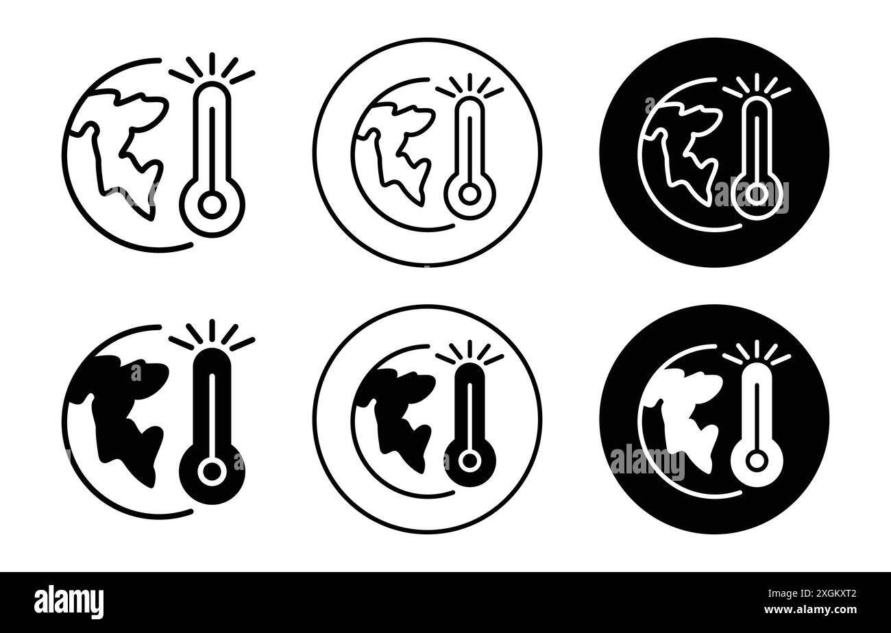Global warming icon logo sign vector outline in black and white color ...