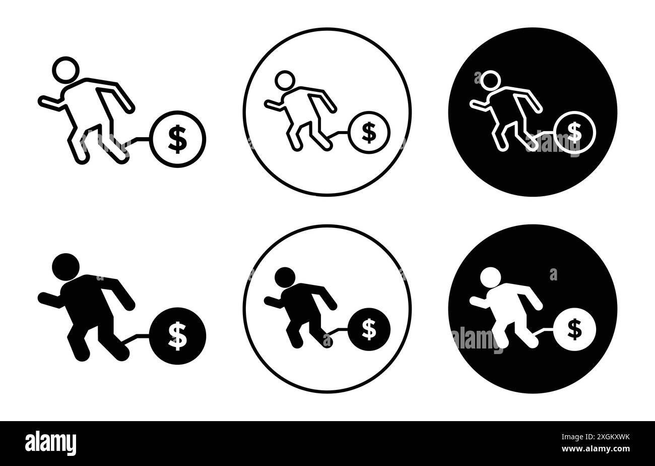 Man with weight debt icon logo sign vector outline in black and white ...