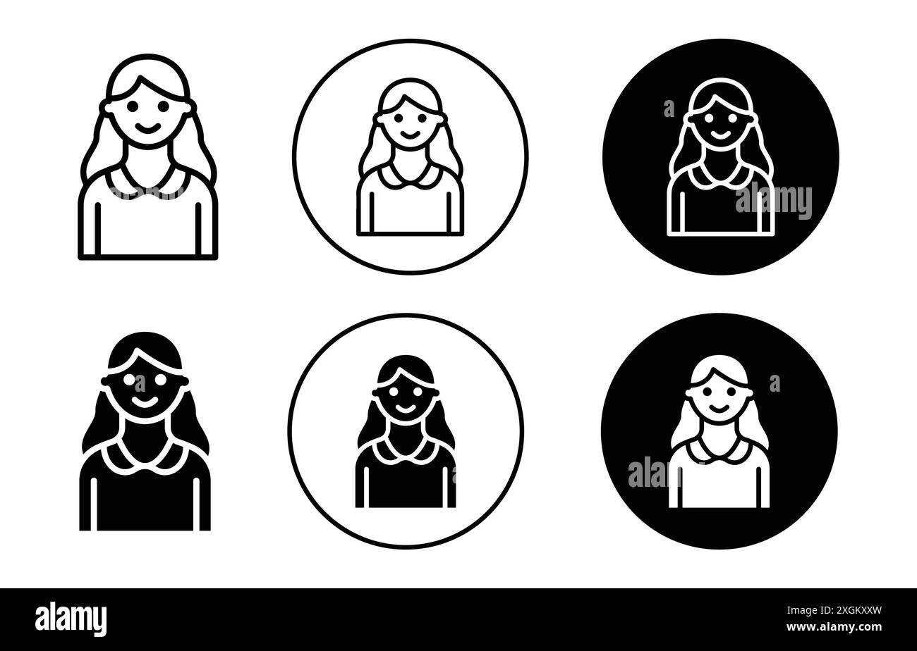 Girl icon logo sign vector outline in black and white color Stock ...