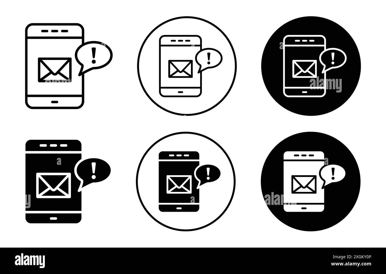 Mobile message notification icon logo sign vector outline in black and ...
