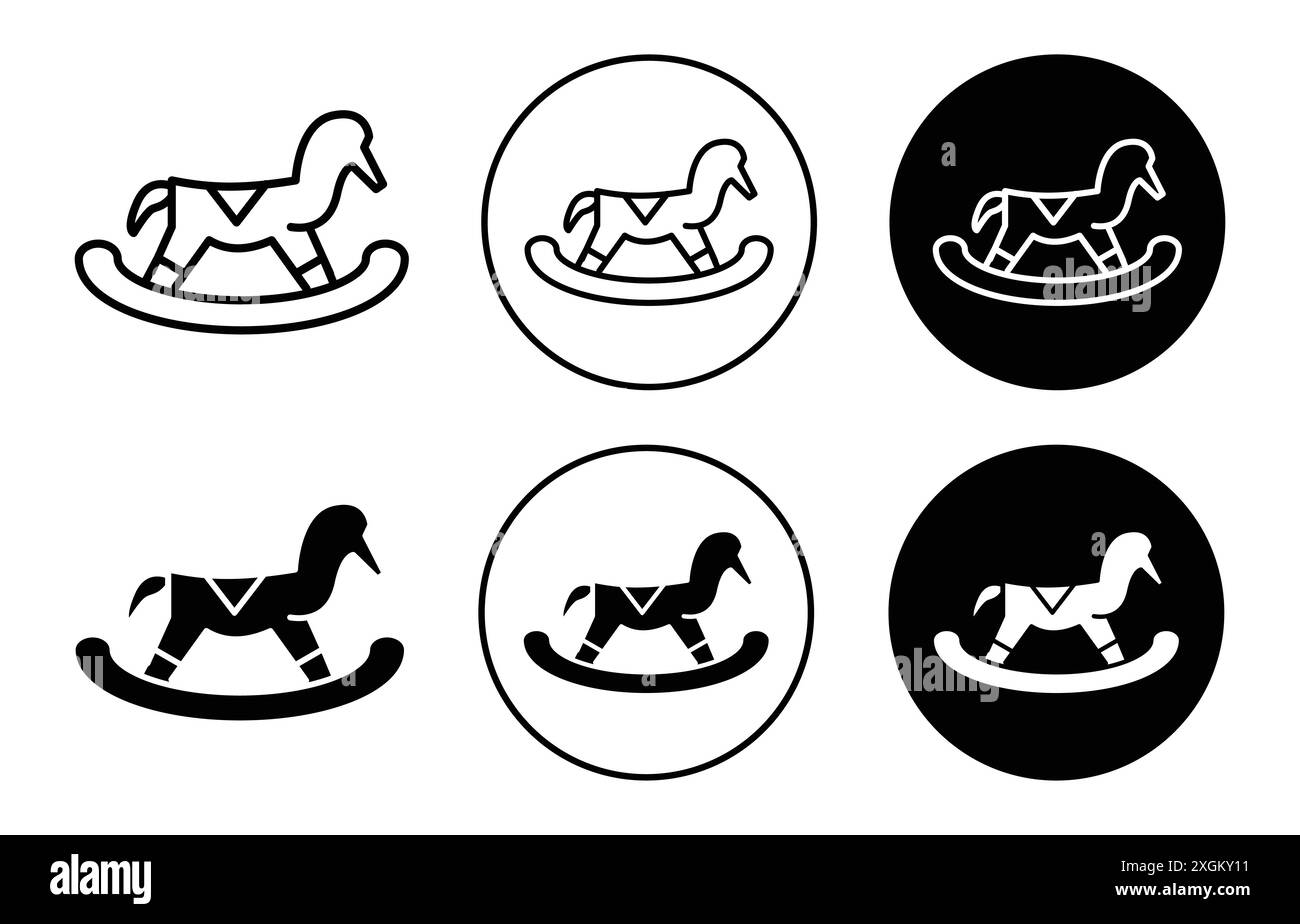 Rocking horse icon logo sign vector outline in black and white color ...