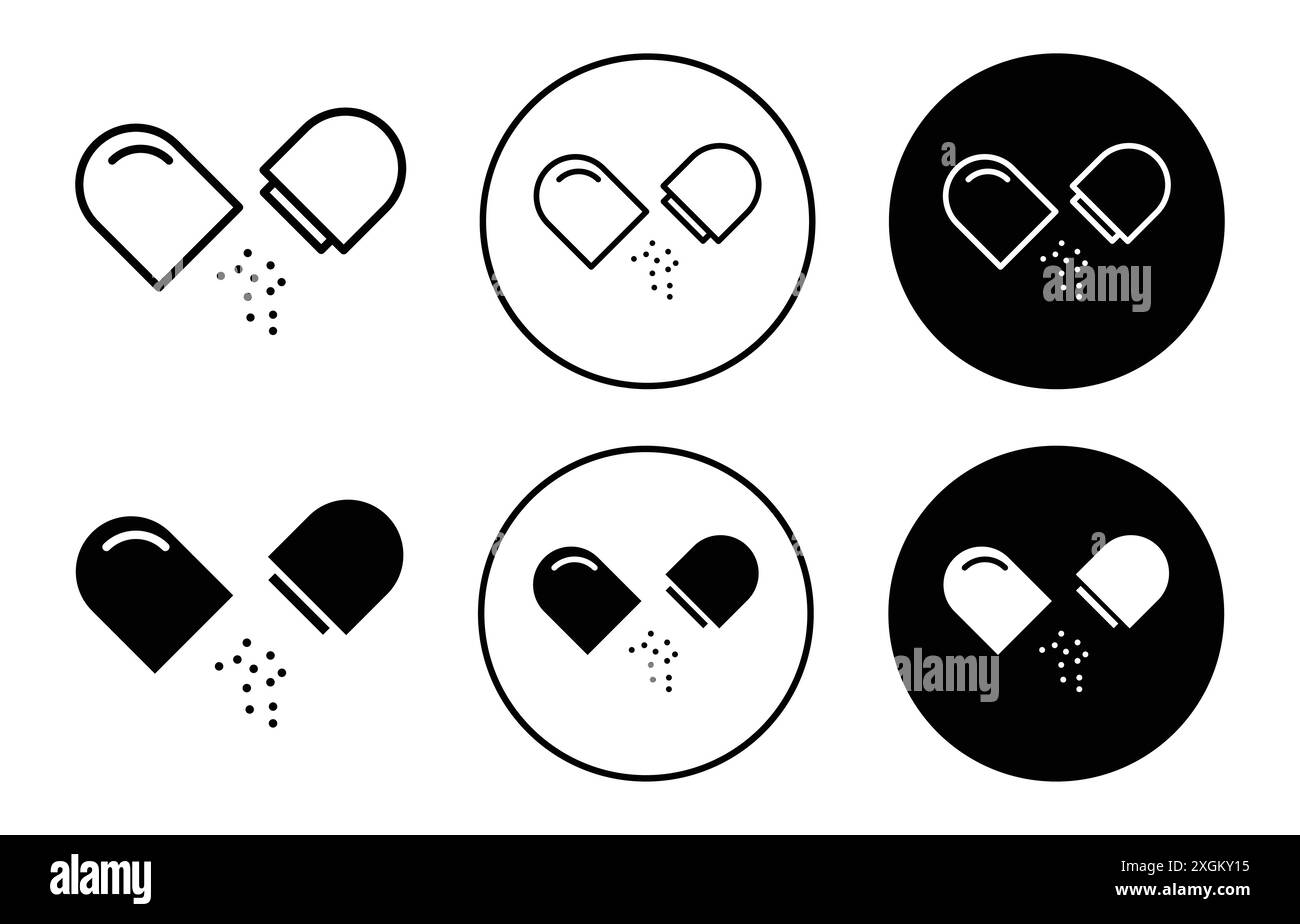 Open Capsule Pill icon logo sign vector outline in black and white ... Open Capsule Pill icon logo sign vector outline in black and white ...