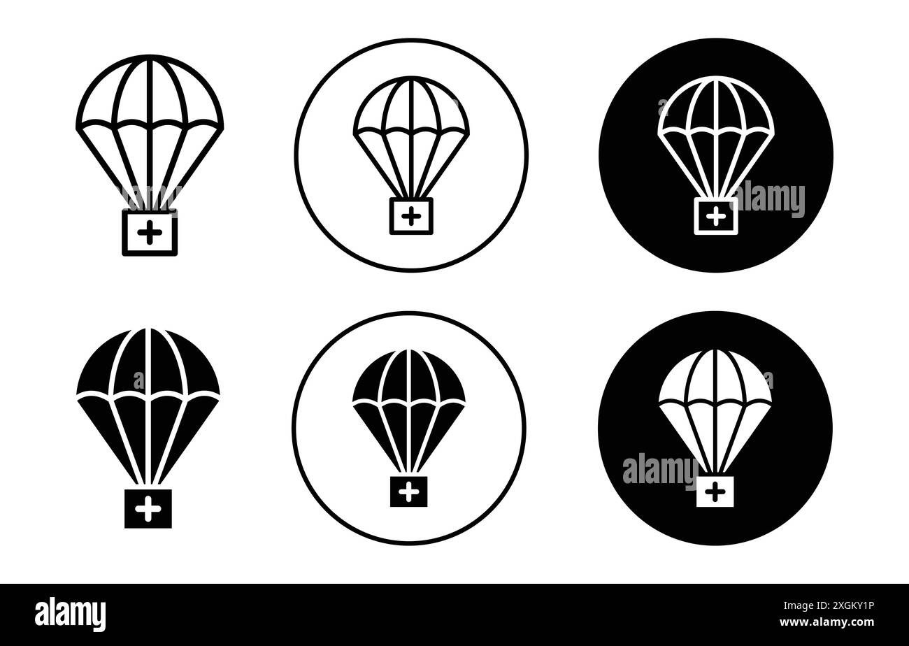 Parachute with first aid kit icon logo sign vector outline in black and ...