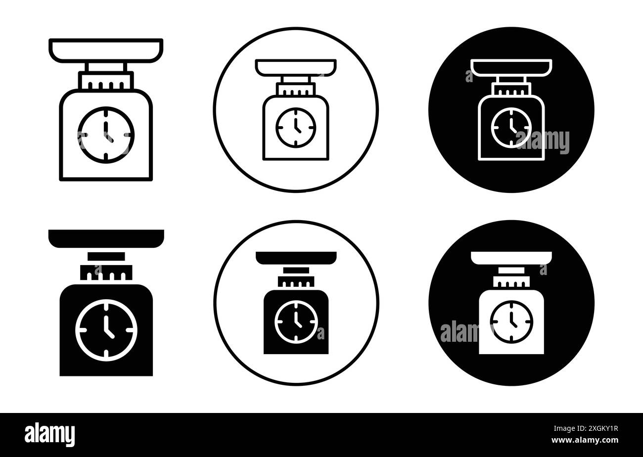 Kitchen scales icon logo sign vector outline in black and white color ...