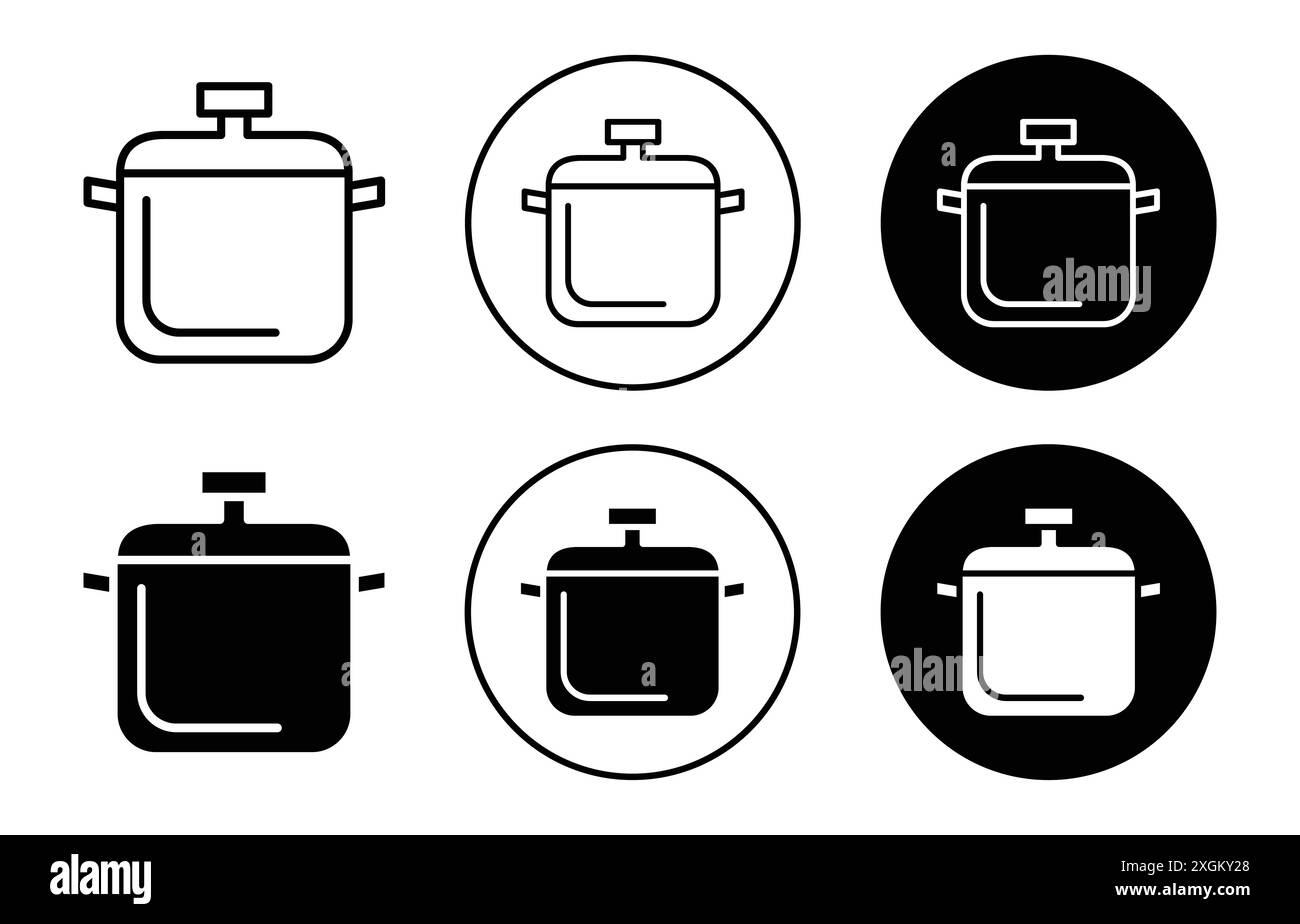 pressure cooker icon logo sign vector outline in black and white color ...
