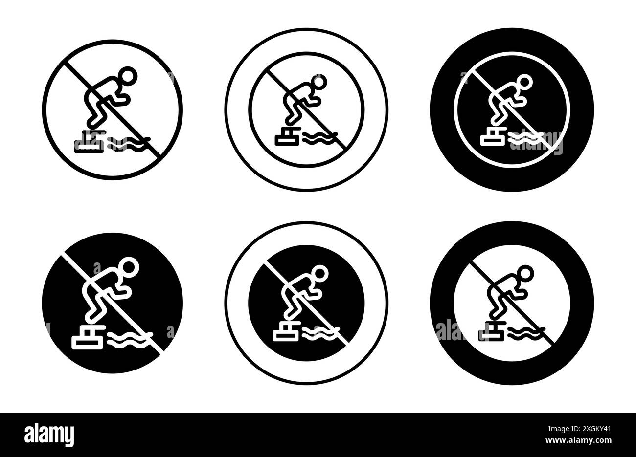 not jump in pool sign icon logo sign vector outline in black and white ...