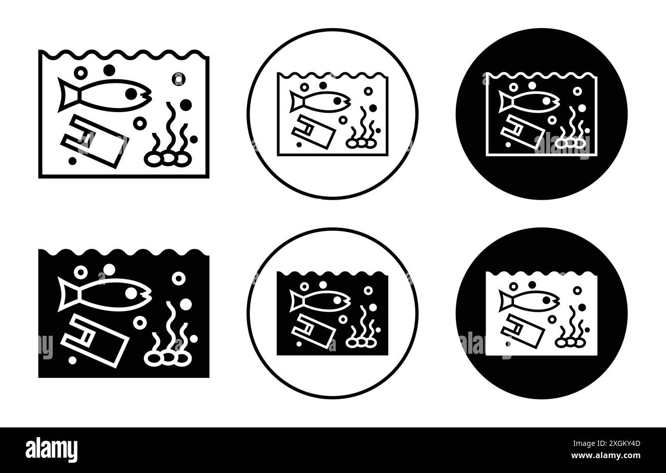 Ocean pollution icon logo sign vector outline in black and white color ...