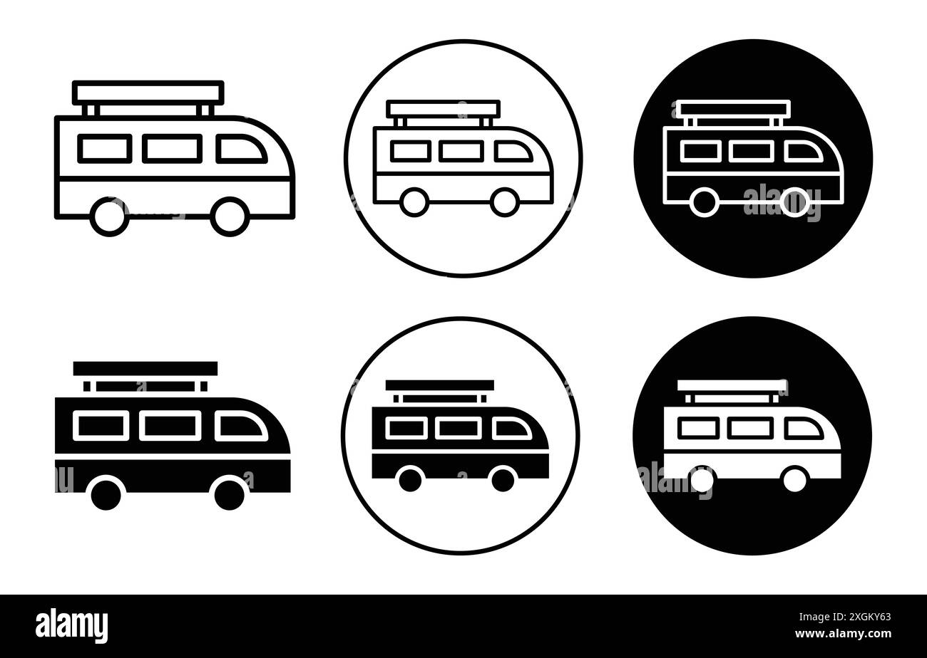 Surfing Bus icon logo sign vector outline in black and white color ...